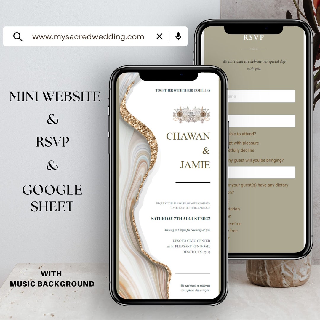 Digital Wedding Invitation & RSVP Mini Wedding Website Brown Floral ...