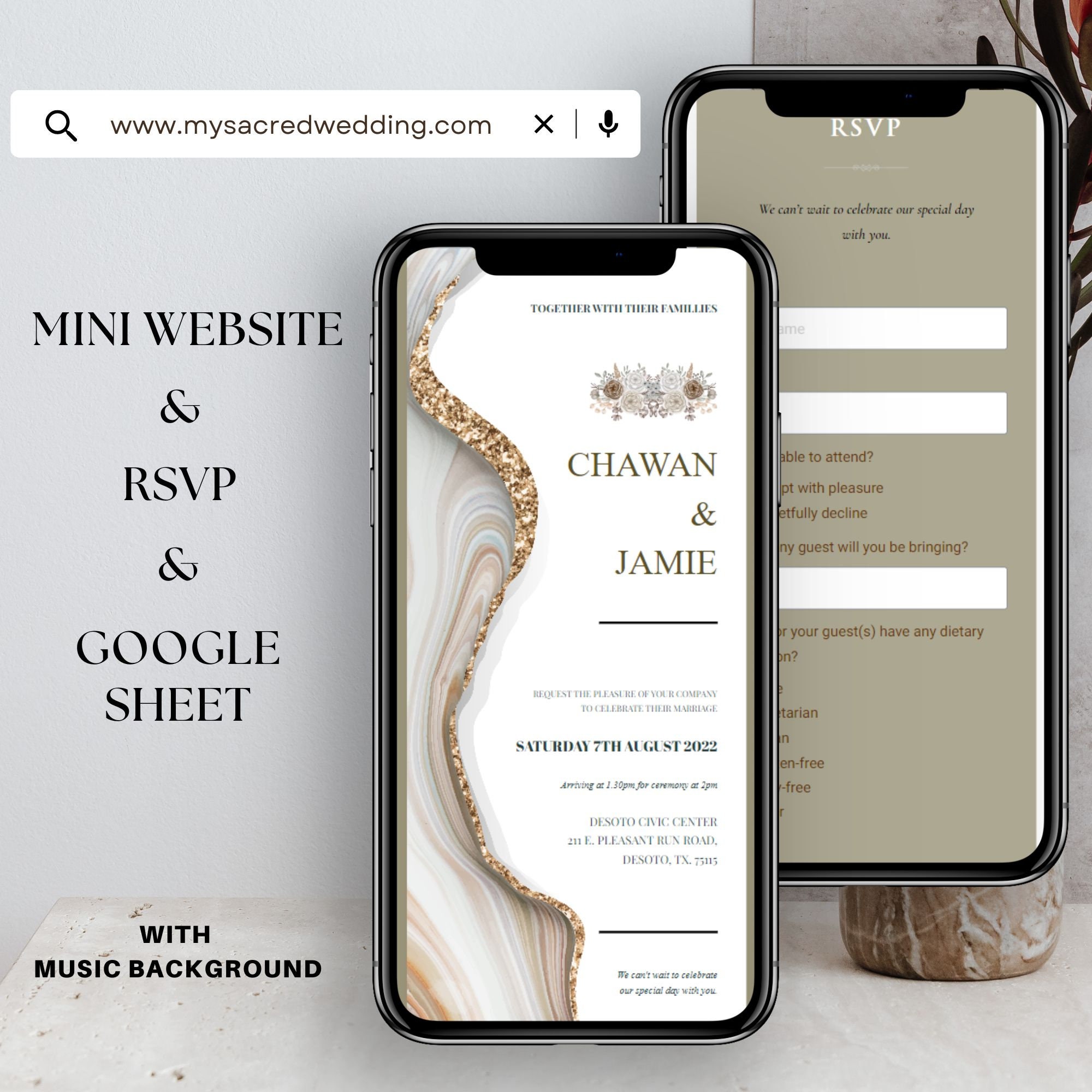 Digital Wedding Invitation & RSVP Mini Wedding Website Brown Floral ...