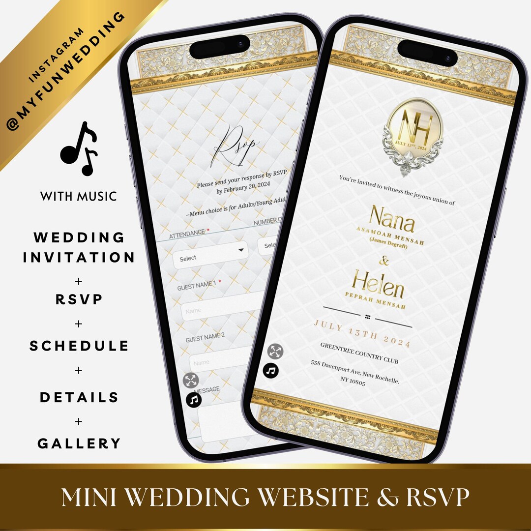 Digital Wedding Invitation & RSVP - Mini Wedding Website - Ivory ...