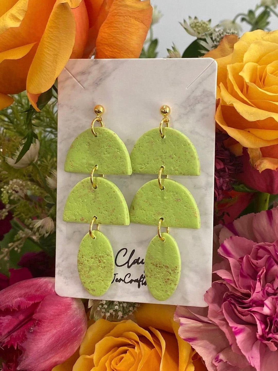 Lime Green Half Moons | Handmade Polymer Clay Earrings | Lightweight ...