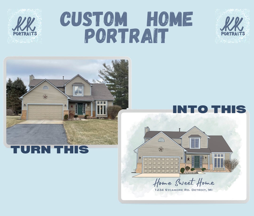 Custom Digital Home Portrait, Digital House Illustration From Photo ...