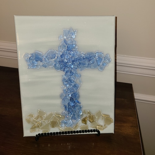 Textured Cross W/ Glass Painting Block Art Resin Glass Art - Etsy