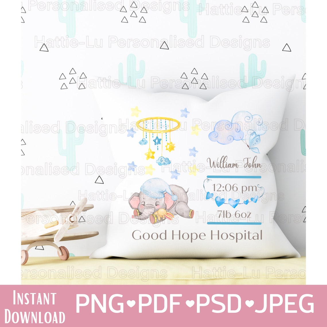 Sublimation Design for New Baby, Birth Stats, Sublimation Cushion ...