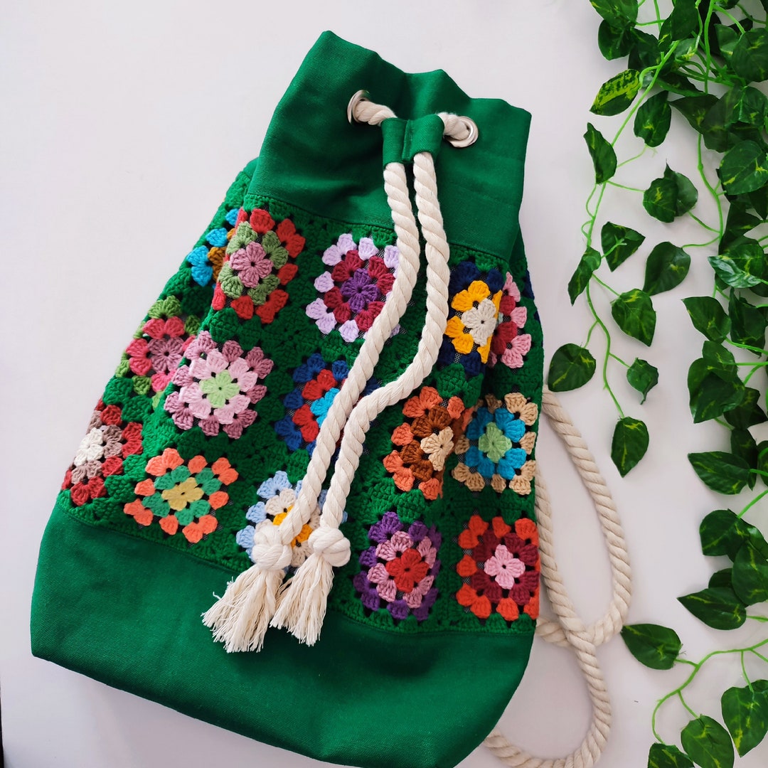 Forest Green Convertible Backpack Special Design Bag Handmade Crochet ...