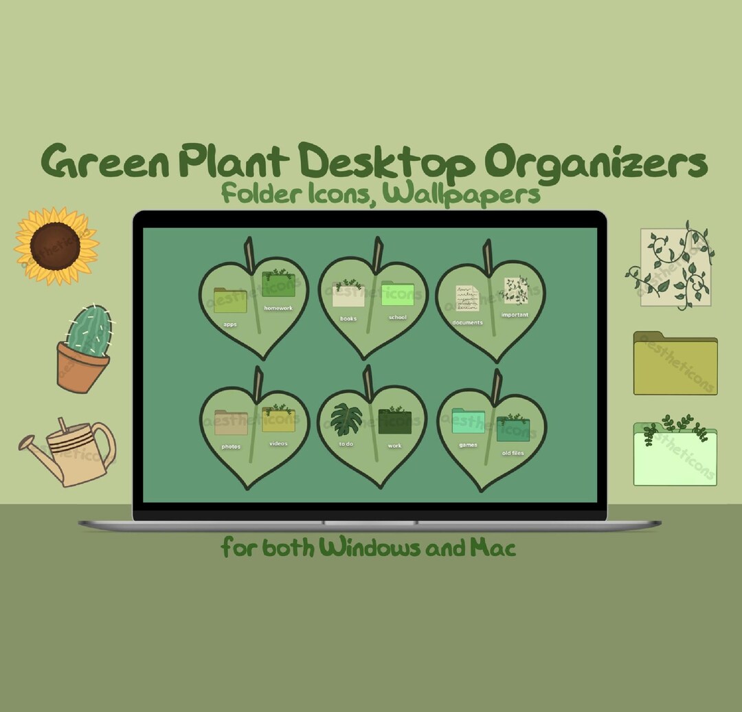 Green Plant Desktop Organizer Set – Folder Icons,wallpapers for Pc-mac ...