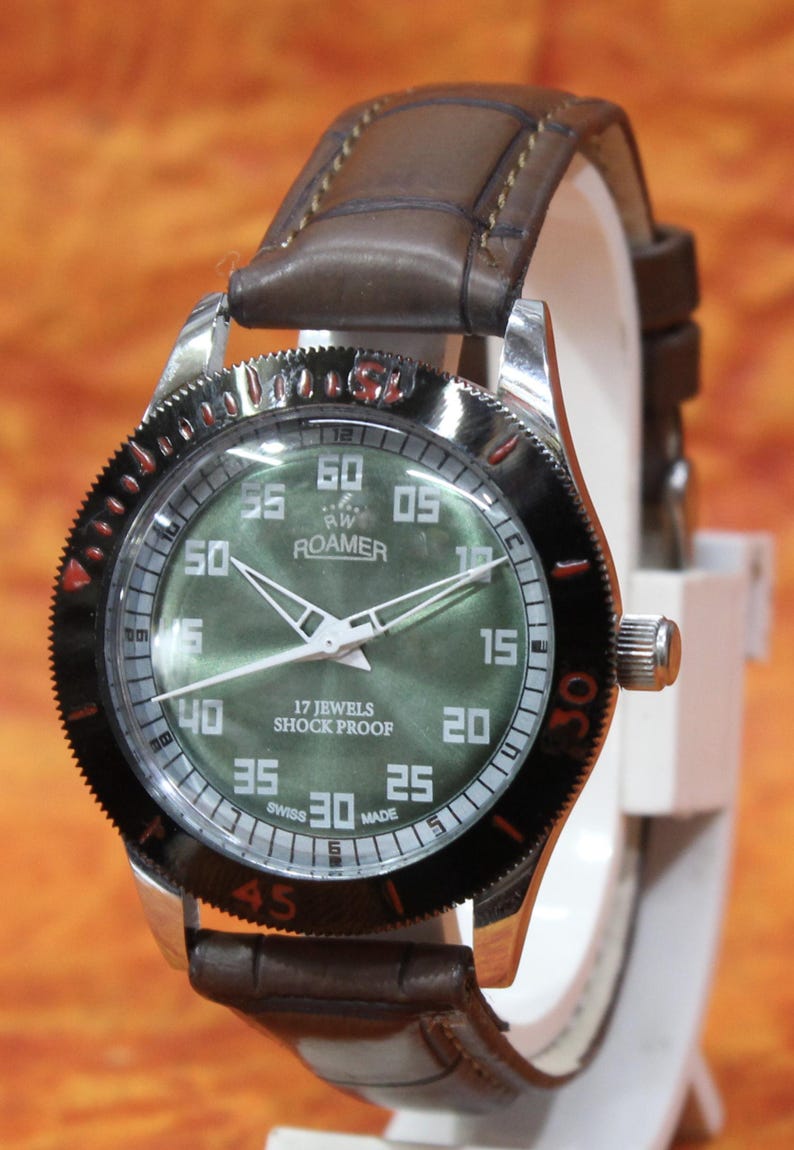 Roamer 17 Jewels Mechanical Watch, Green Dial, Swiss Made (1980s) - Etsy