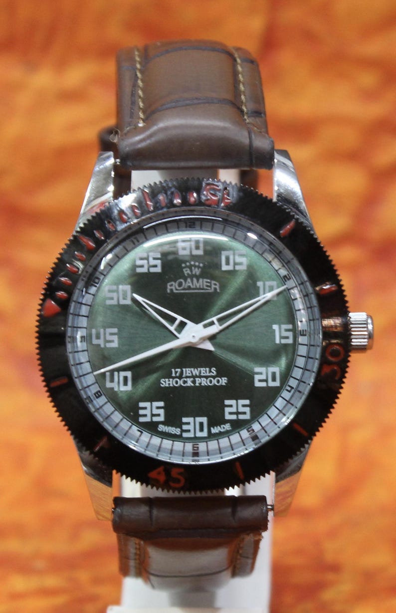 Roamer 17 Jewels Mechanical Watch, Green Dial, Swiss Made (1980s) - Etsy