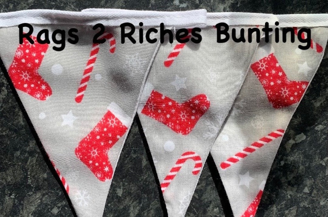 Christmas Stockings & Candy Sticks Cotton Bunting 12 Flags - Etsy