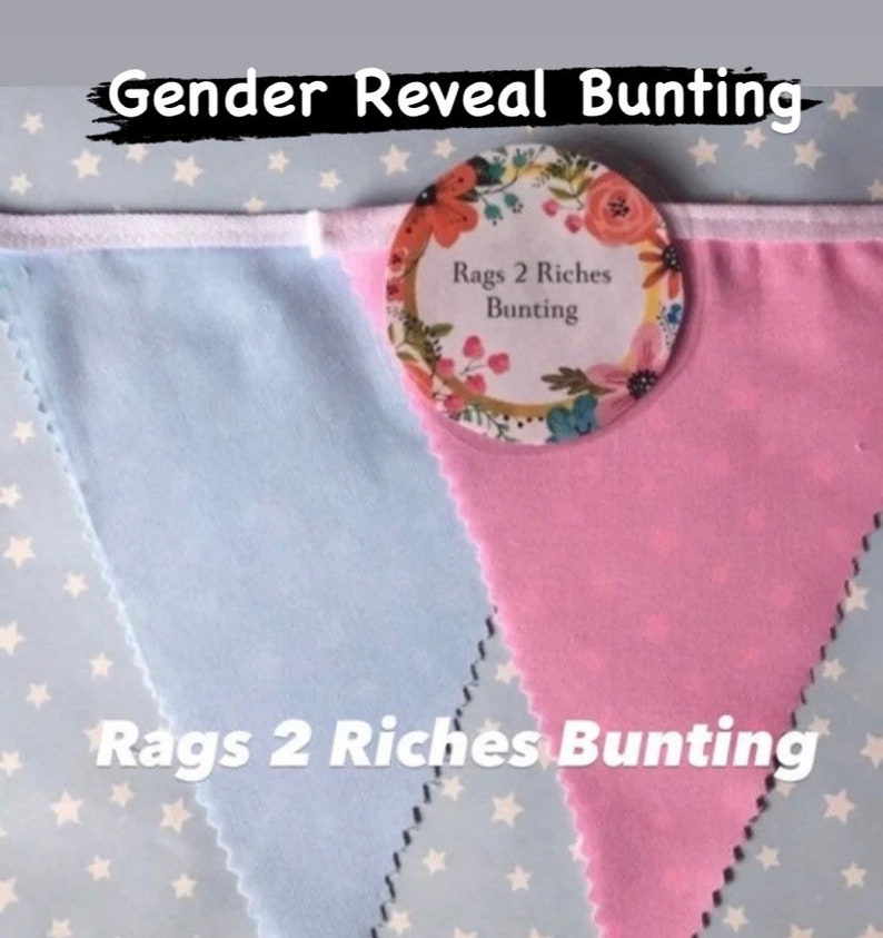 Gender Reveal Baby Pink & Blue Fabric Bunting per Metre, Ideal for Baby ...