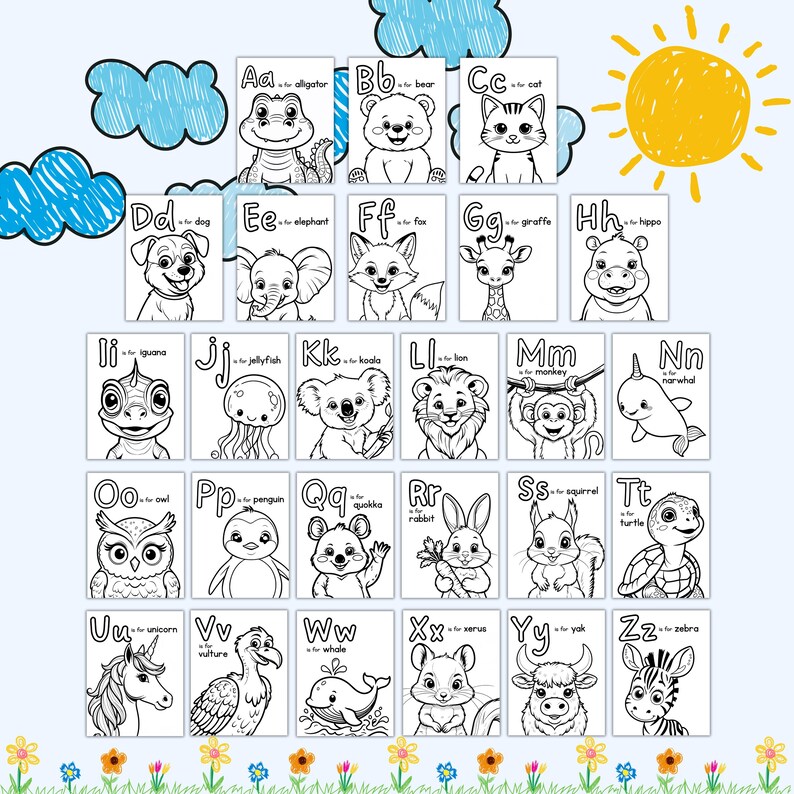 A-Z Animal Alphabet Coloring Pages for Kids PDF – 26 Cute Letter ...