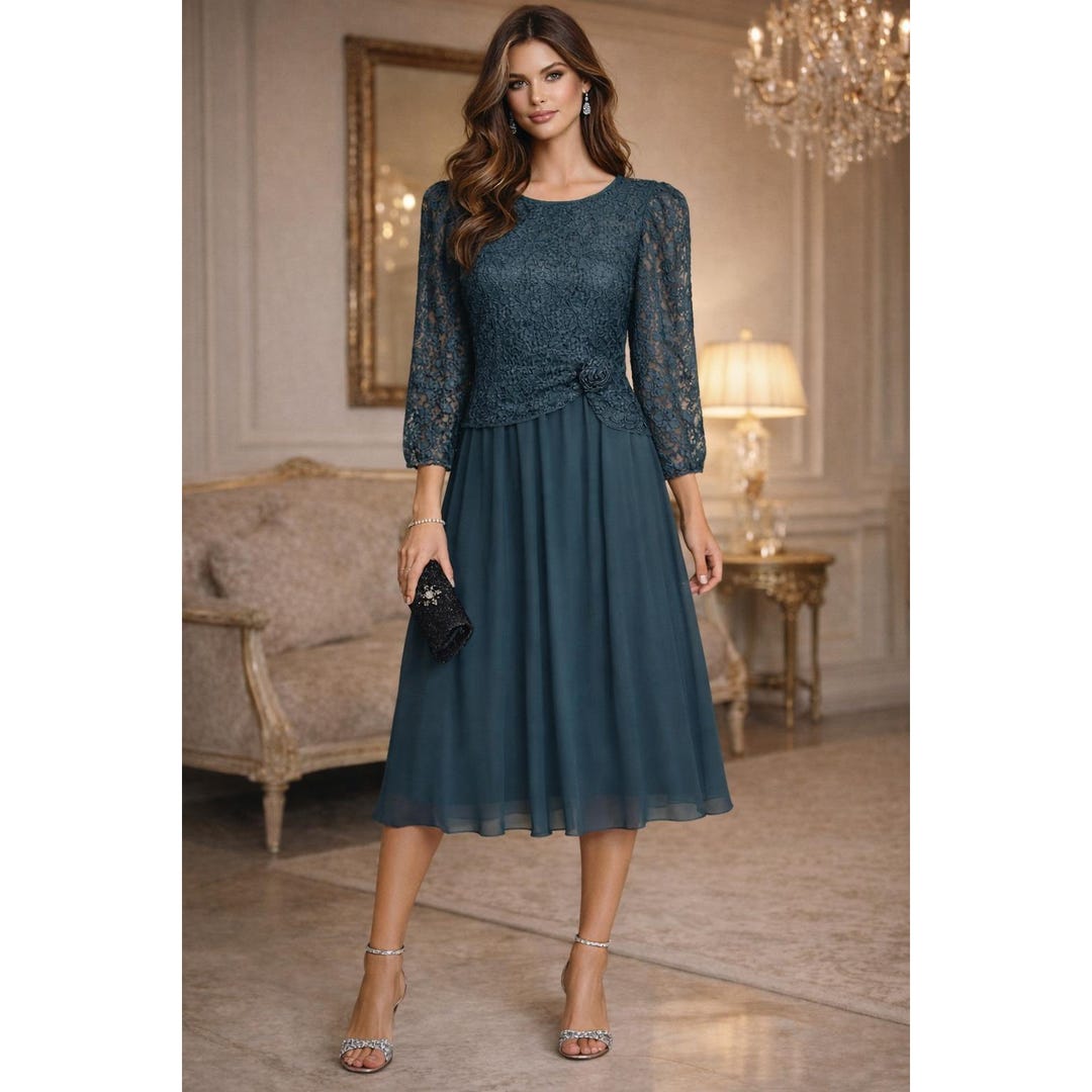 In the Mood Lace Dress Women 12 Teal 80s Vintage Evening Romantic ...