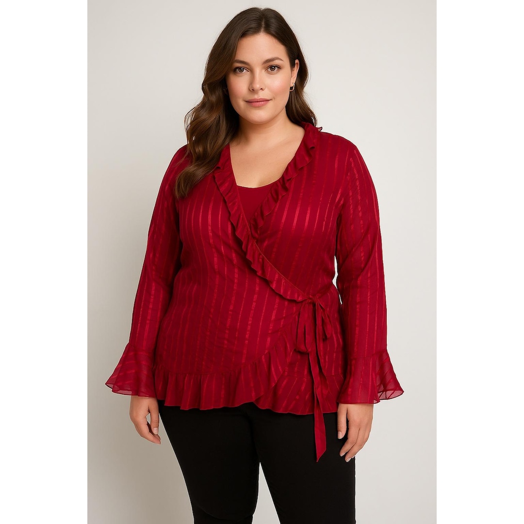 Vintage NY Collection Wrap Top Womens 2X Red Ruffle Crinkle Pleated ...