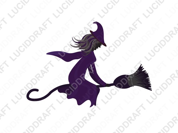 Witch Flying on Broomstick PNG Halloween Witch Broomstick - Etsy