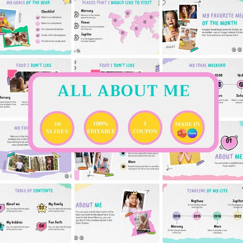 All About Me Presentation Bundle Powerpoint Templates, Canva Templates ...