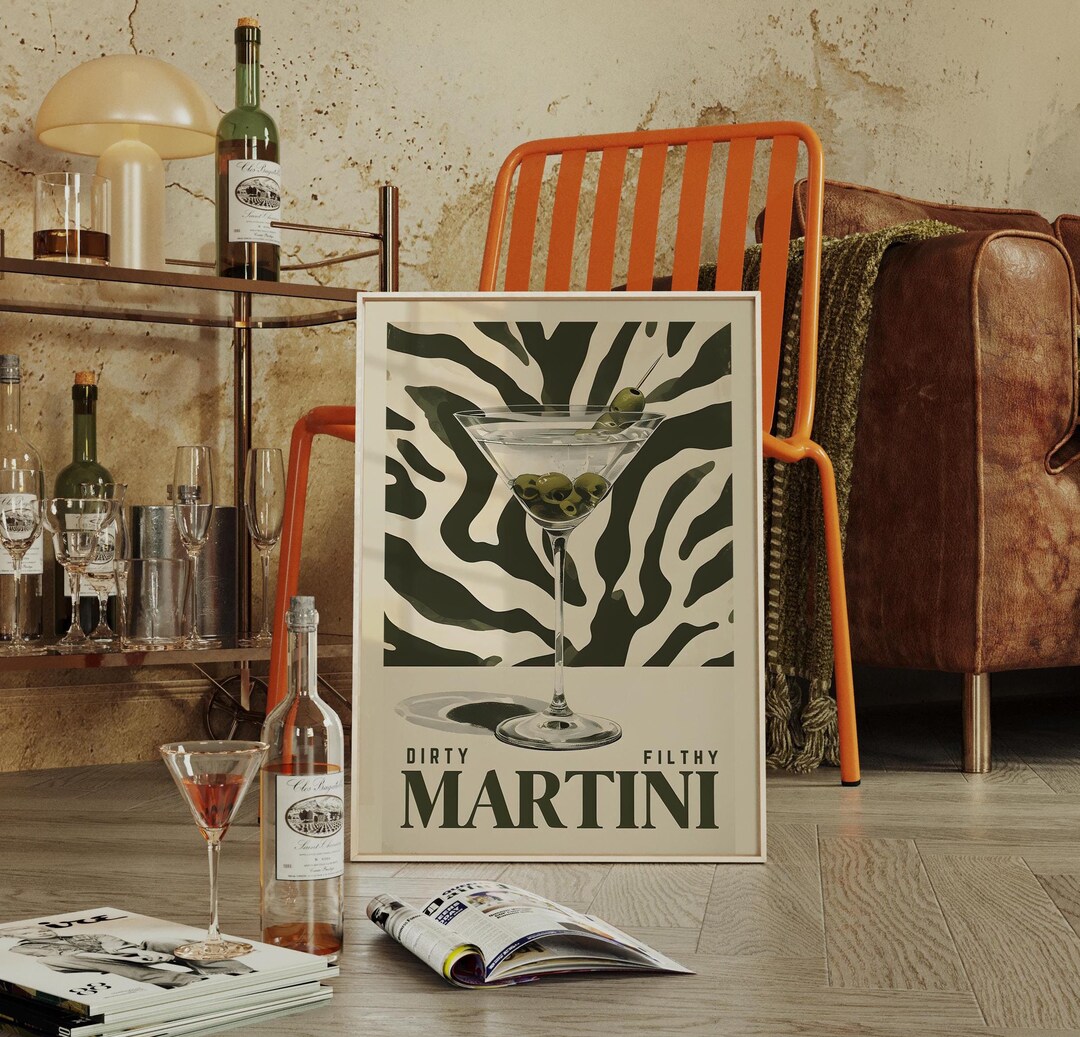 Dirty Martini Poster Martini Cocktail Poster Zebra Home Decor Zebra ...