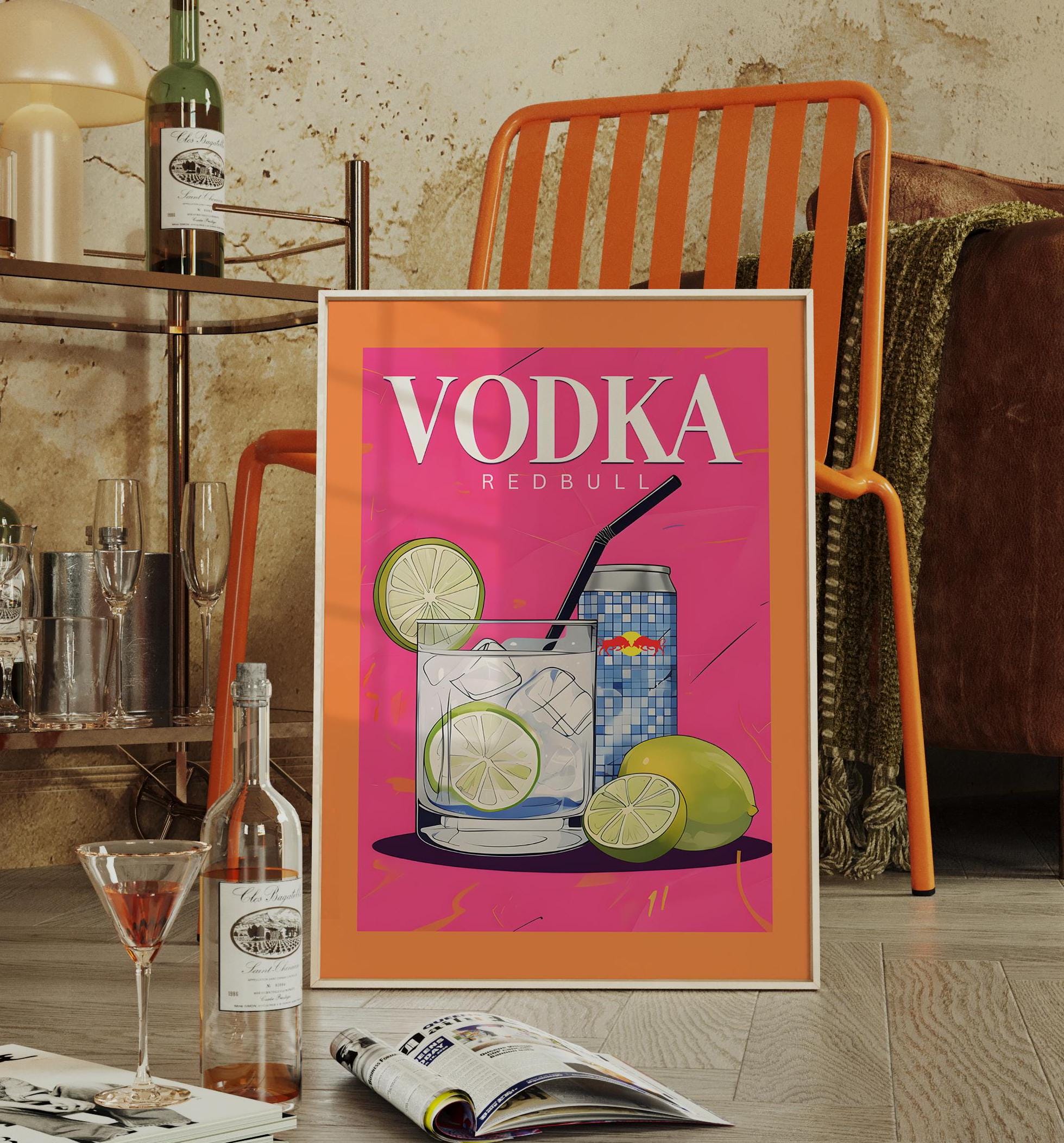 Vodka RB Poster Cocktail Poster Bar Cart Accessories Bar Cart Wall Art ...
