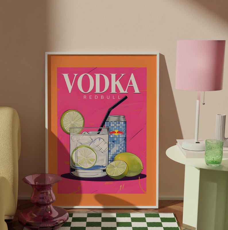 Vodka RB Poster Cocktail Poster Bar Cart Accessories Bar Cart Wall Art ...