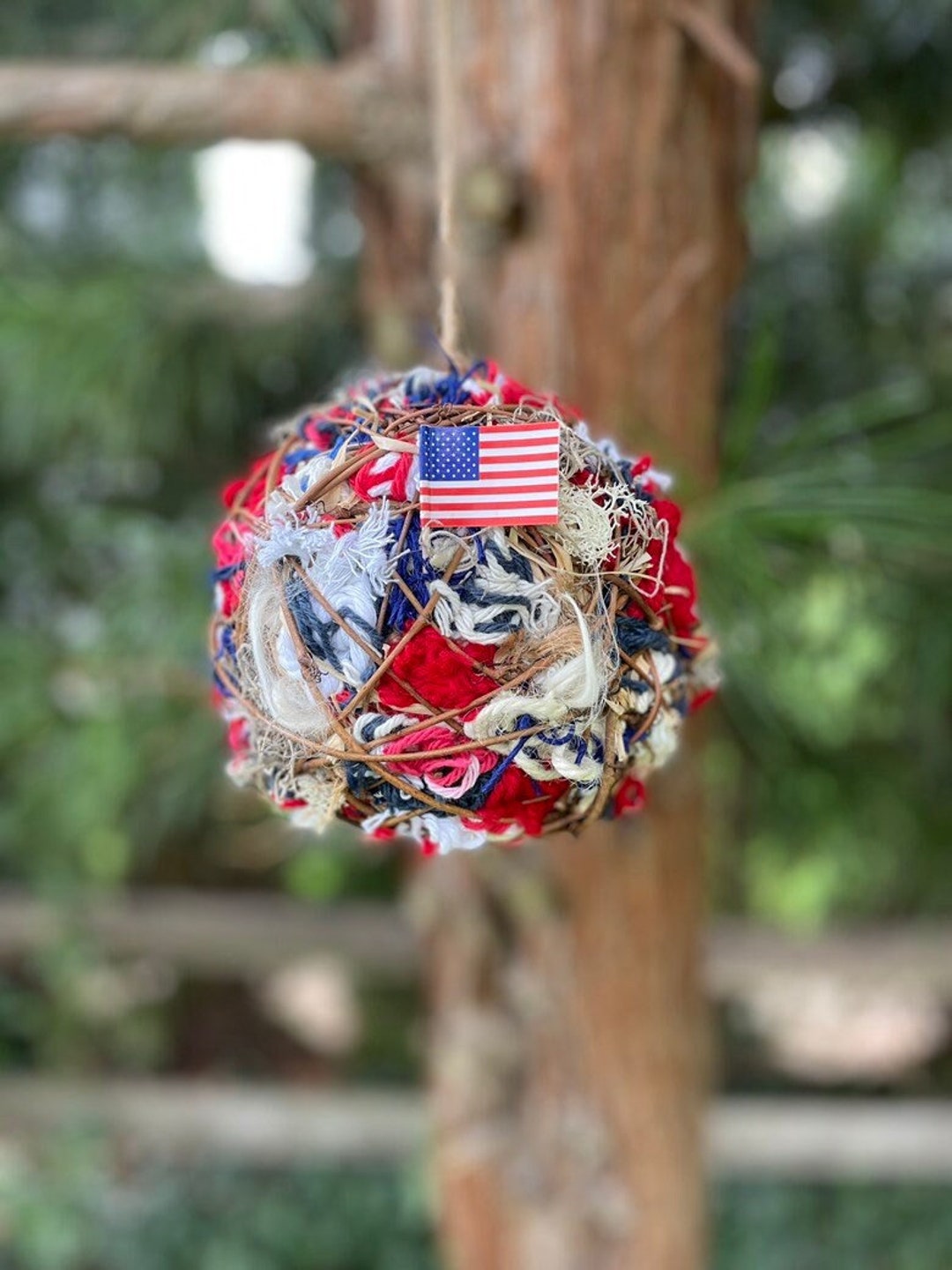Red, White and Blue Yarny Nesting Ball for Birds Wool Grapevine Bird ...