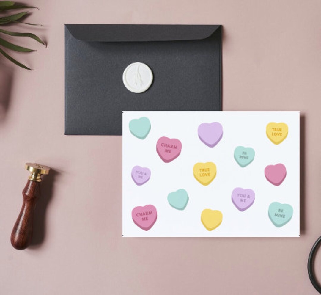 Candy Heart Valentine's Day Card - Etsy