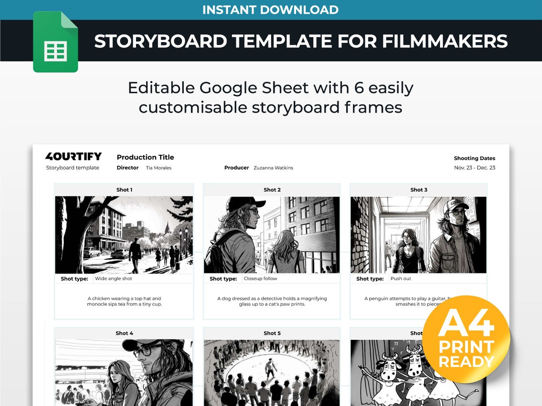 Storyboard Template for Filmmakers | Google Sheets - Etsy