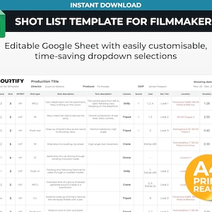 Shot List Template for Filmmakers | Google Sheets - Etsy