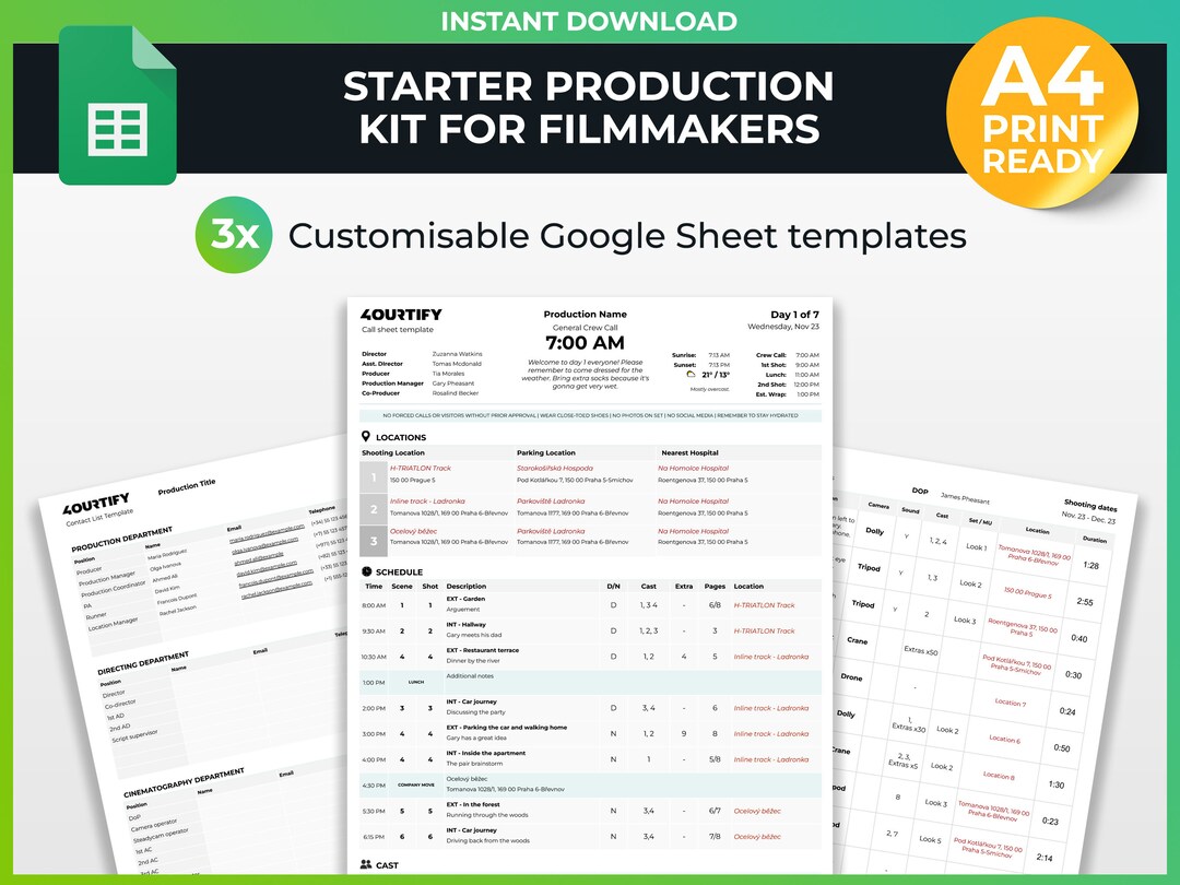 Starter Production Template Kit for Filmmakers | Google Sheets - Etsy