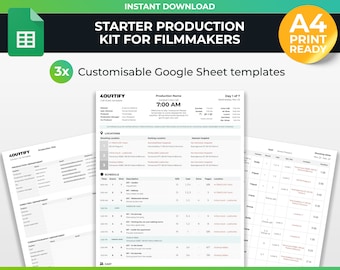 Complete Production Template Kit for Filmmakers Google Sheets - Etsy