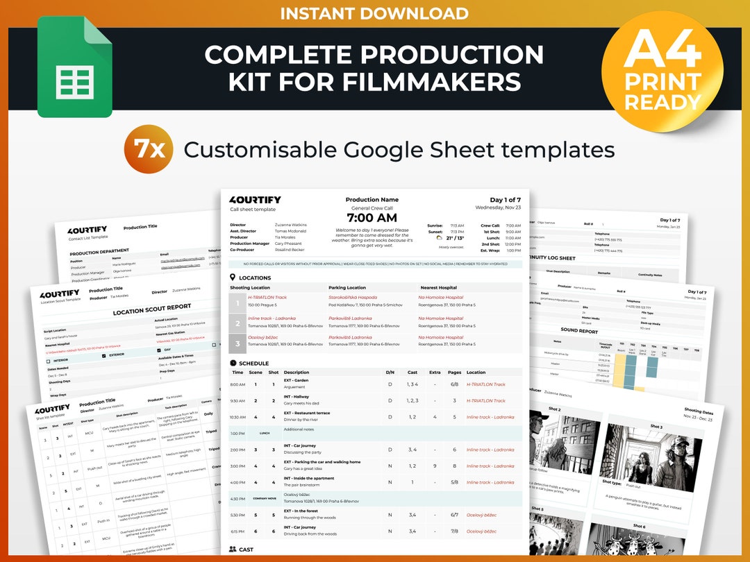 Complete Production Template Kit for Filmmakers | Google Sheets - Etsy