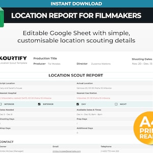 Location Scout Report Template for Filmmakers | Google Sheets - Etsy
