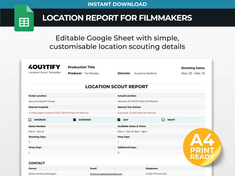 Location Scout Report Template for Filmmakers | Google Sheets - Etsy