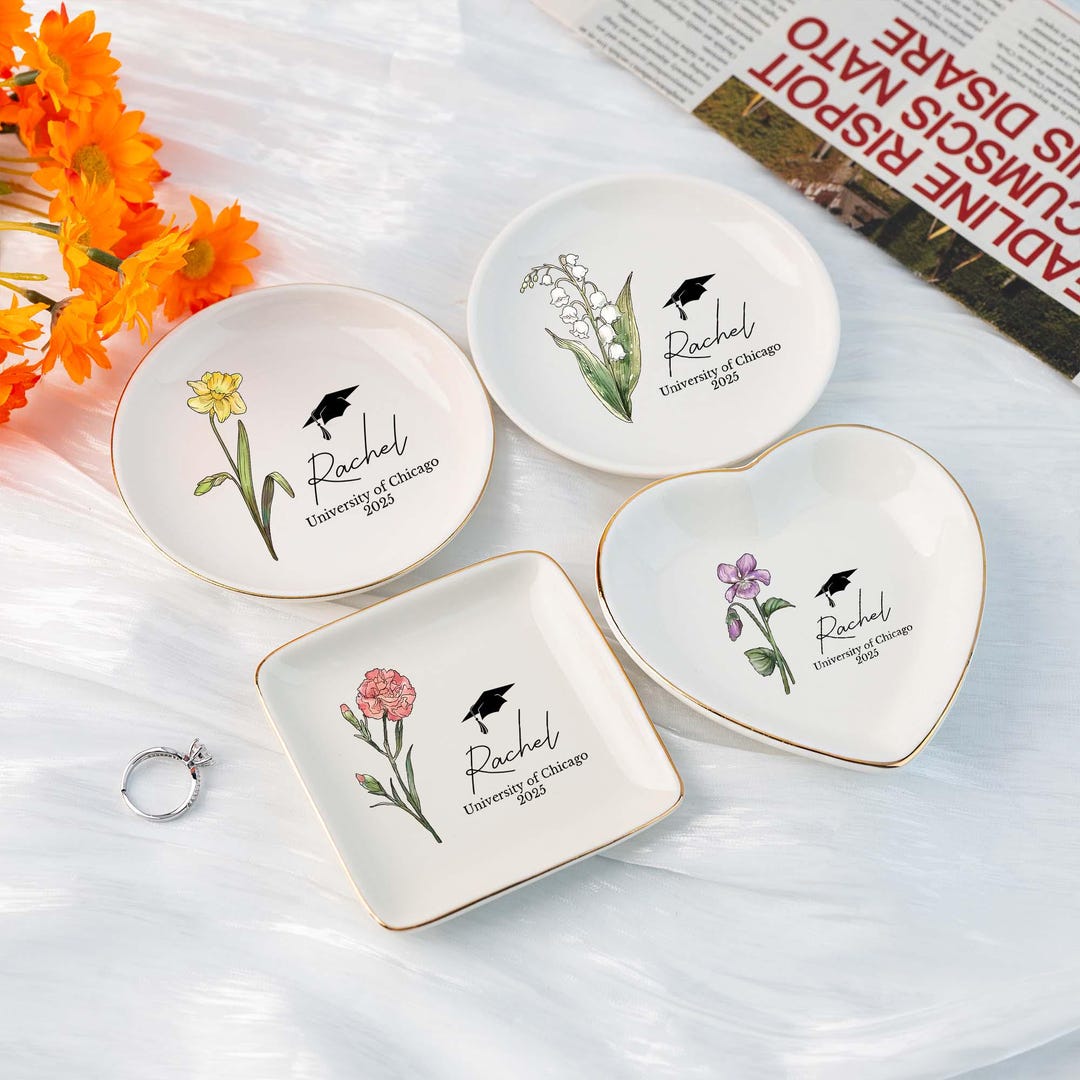 Custom Graduation Trinket Dish With Birth Flower,personalized Jewelry ...