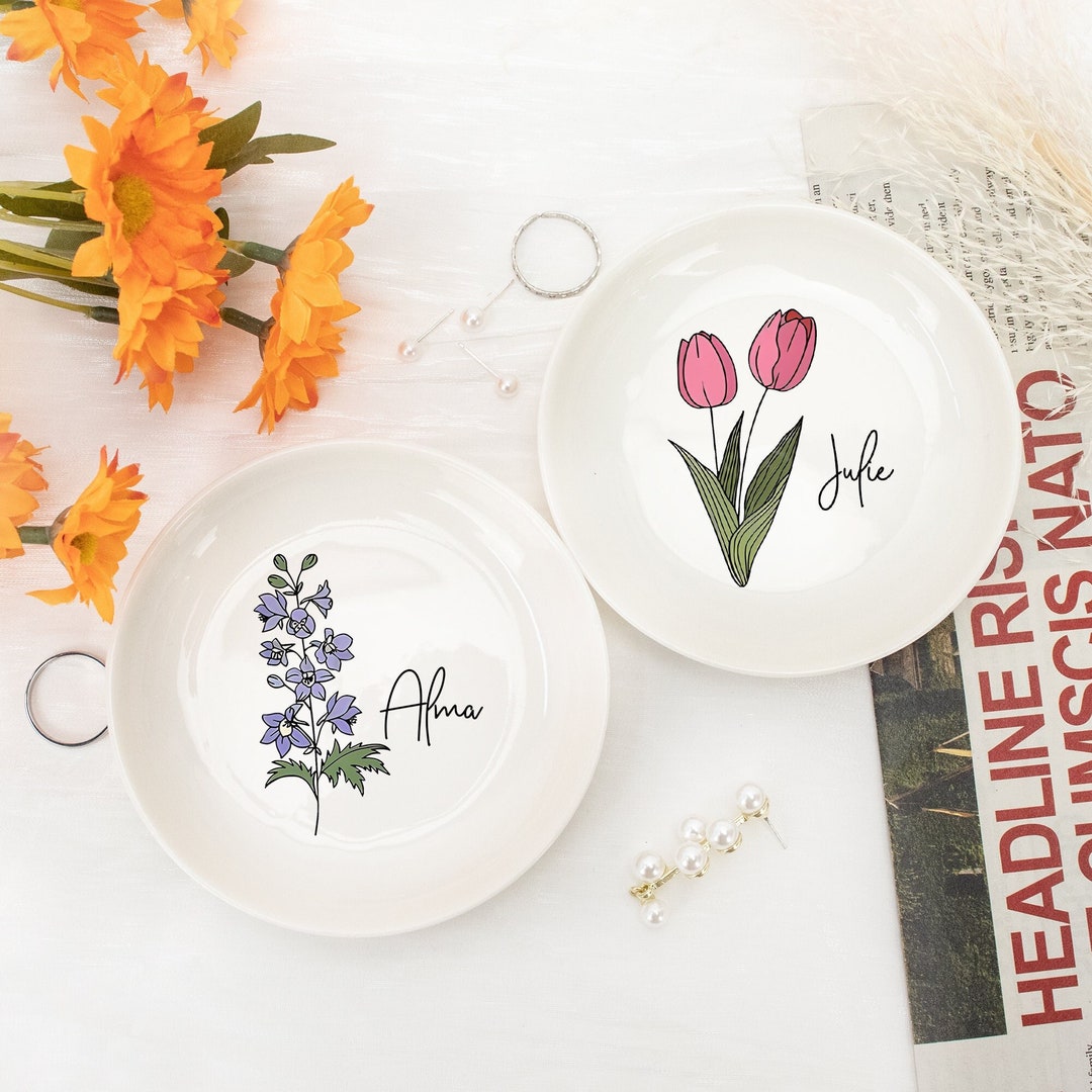 Birth Flower Ring Dish,wedding Jewelry Dish,personalized Bridesmaid ...