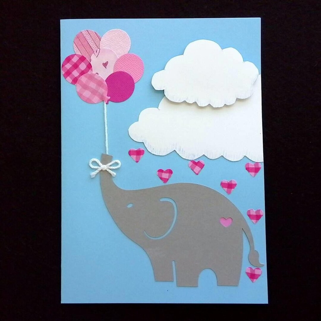 Baby's Pink Elephant Balloons 5x7 Greeting Card With Optional Greetings ...