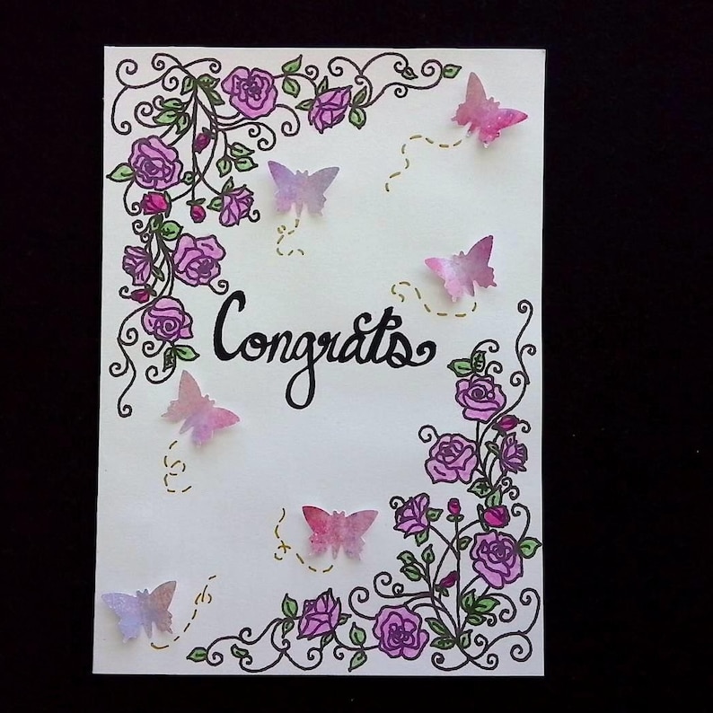 Butterfly Roses Congratulations Card - Etsy