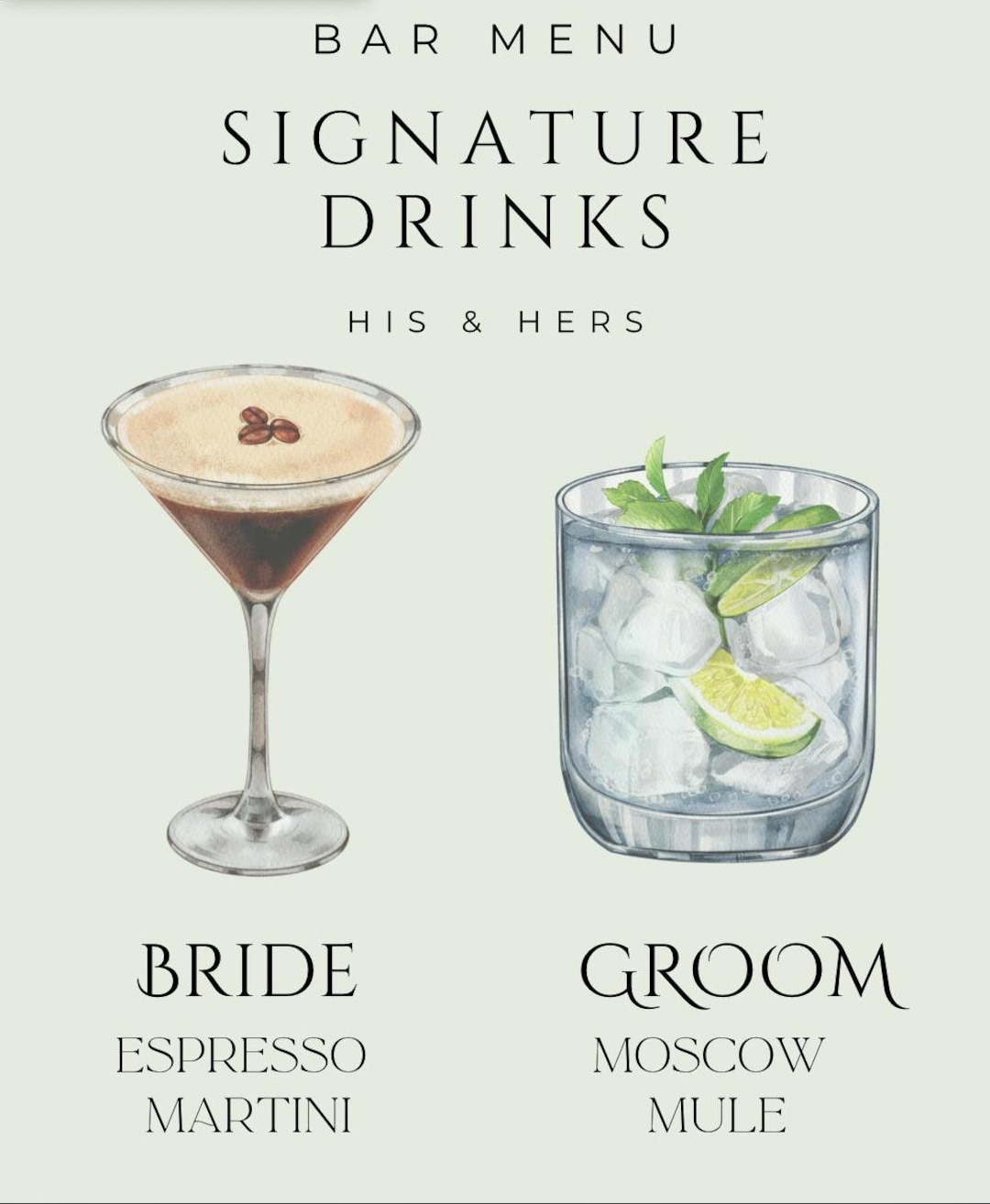 Customizable Wedding Bride and Groom Signature Drink Menu Template - Etsy