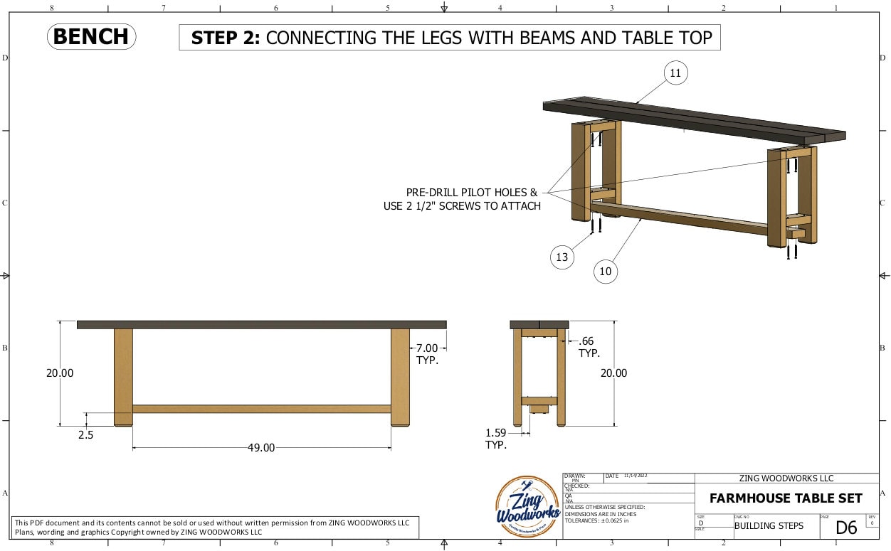 Farmhouse Rustic Modern Table & Bench Woodworking Plans - Etsy