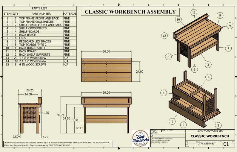 DIY Classic Workbench Instruction Plan Easy Weekend Project - Etsy