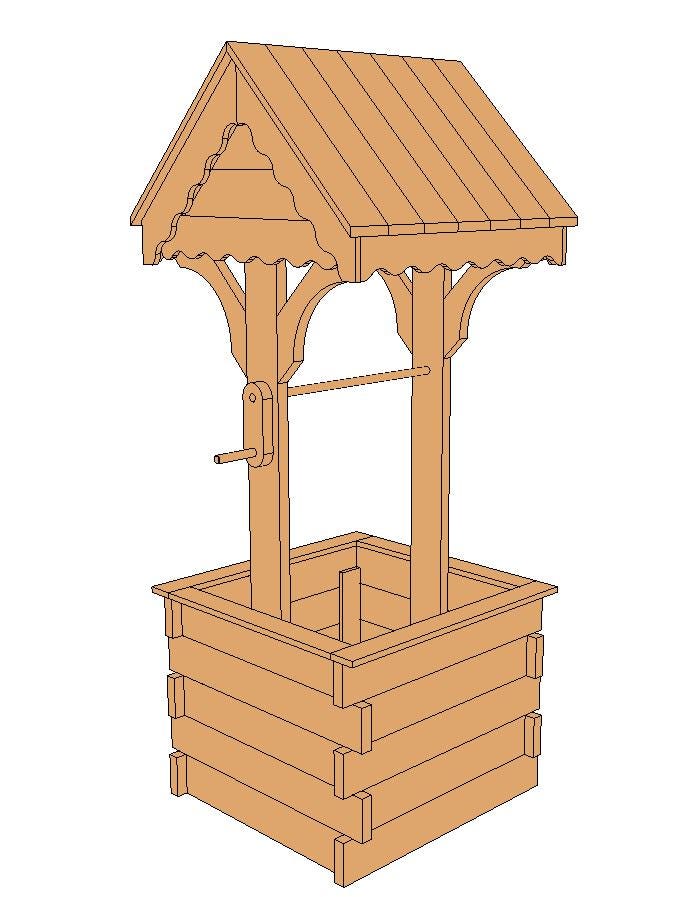Wooden Wishing Well Woodworking Instruction Plan - Outdoor Wishing Well ...