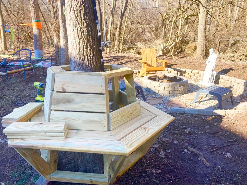 Hexagon Tree Bench DIY Patio Lawn Deck Garden Outdoor - Etsy