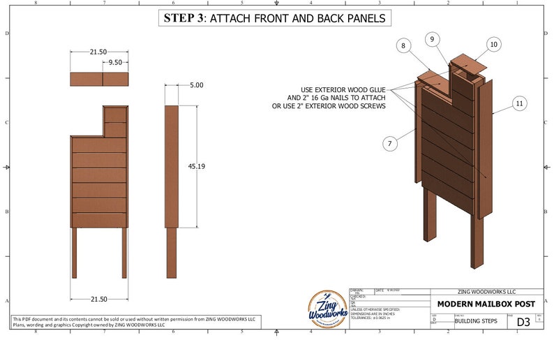 Modern Wooden Mailbox Post Plan Instructions- 2x4 Standard Lumber Mid ...