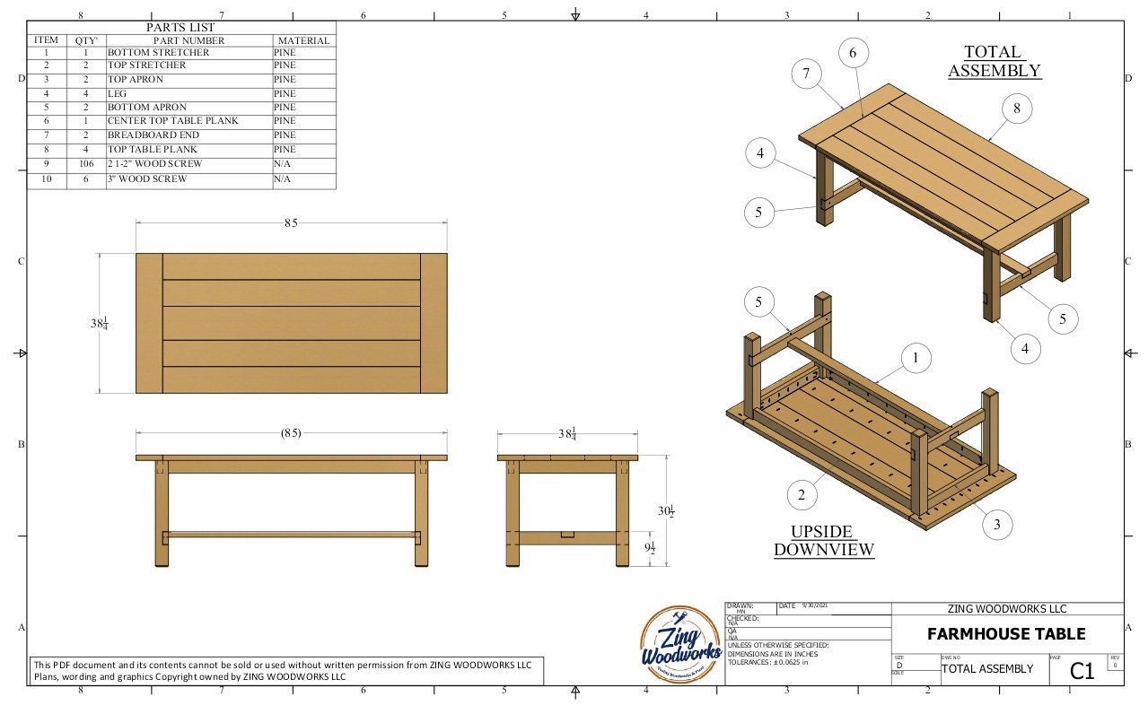 Farmhouse Table Plans Weekend Projects Easy Step-by-step - Etsy