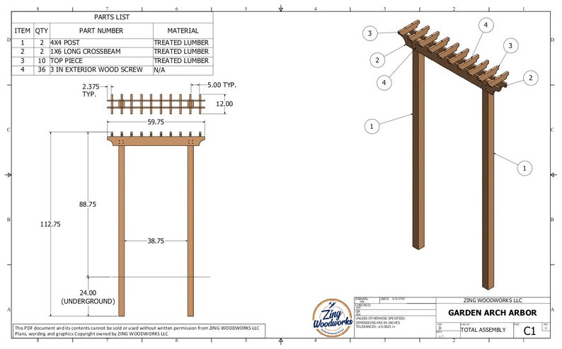 Garden Arch Arbor Plan - Wedding Gate Plan - Wood Garden Arbor - EASY ...