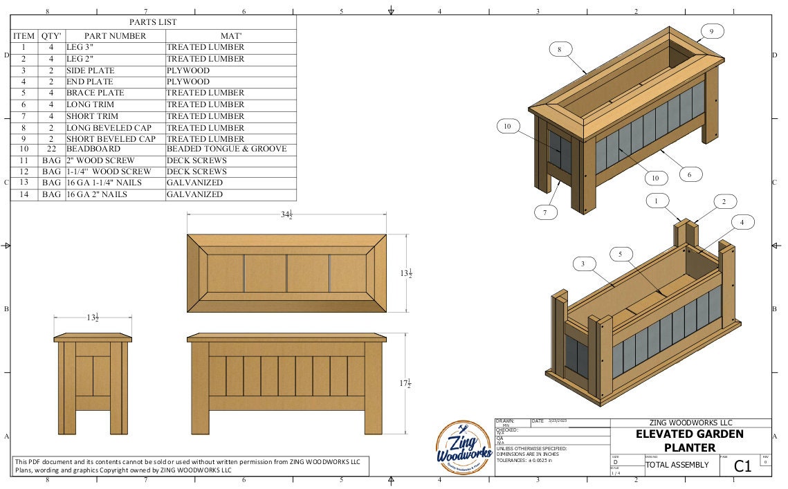 Garden Cedar Planter Woodworking Plans / Elevated Planter Box Plans ...