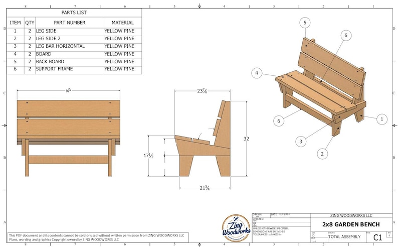 DIY 2x8 Modern Outdoor Garden Bench Plans - DIY Easy Woodworking ...