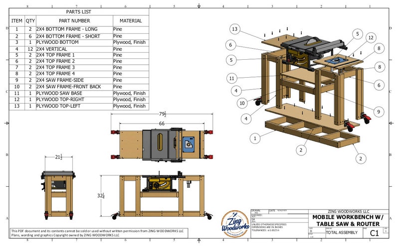 Table Saw With Router Mobile Workbench - Shop Furniture Woodworking ...