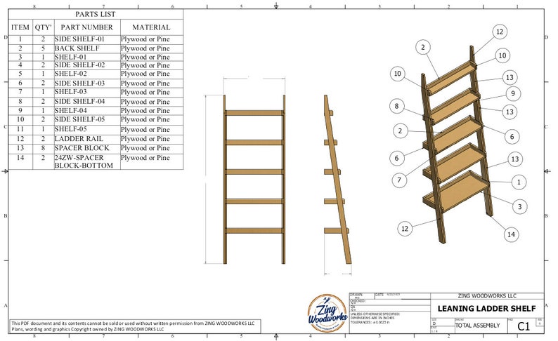 Farmhouse Leaning Ladder Book Shelf Woodworking Plans Easy - Etsy