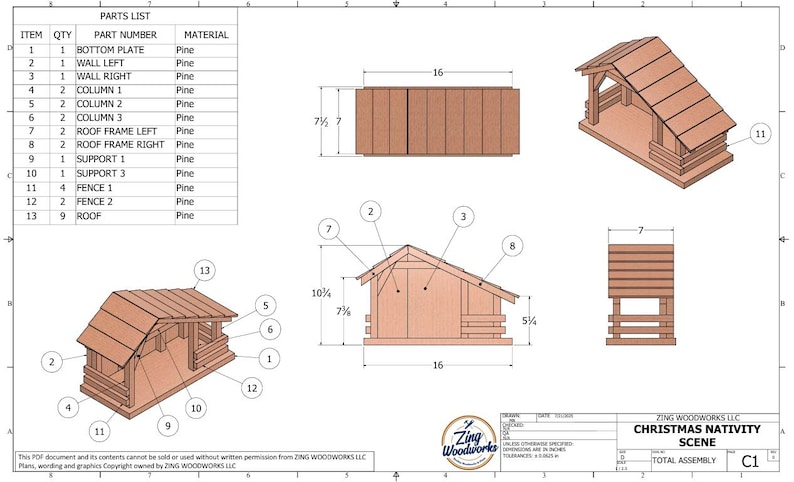 DIY Wooden Christmas Manger Nativity Scene Instruction Woodworking Plan ...