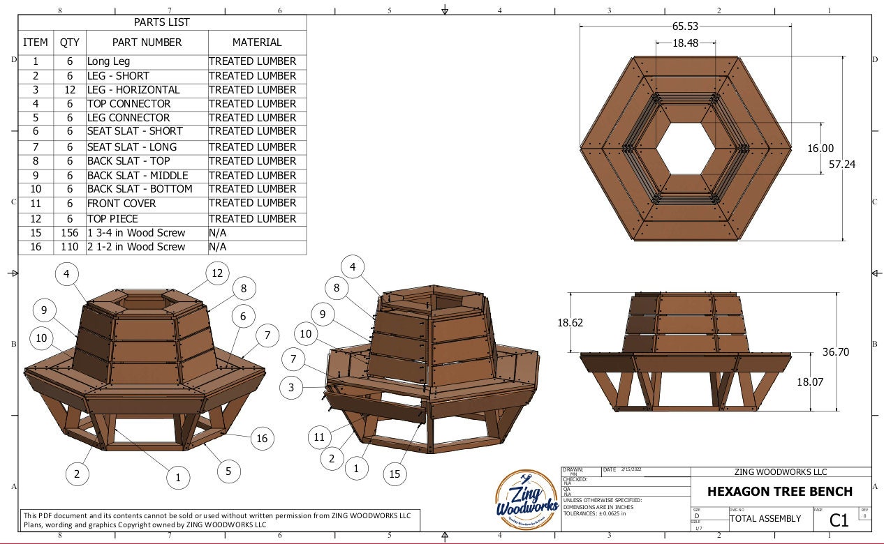 Hexagon Tree Bench DIY Patio Lawn Deck Garden Outdoor - Etsy