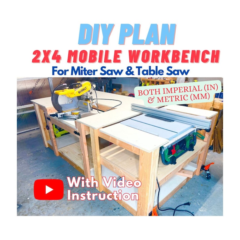 Table Saw Miter Saw Mobile Workbench Pdfs Download / Metric - Etsy