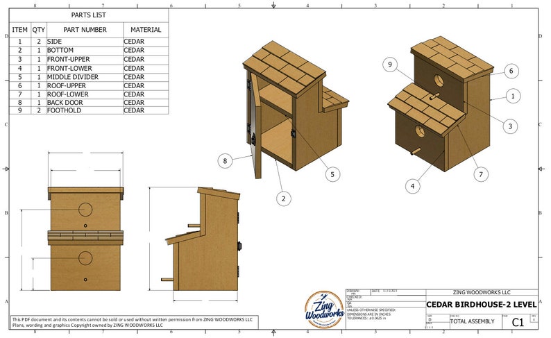 Modern Wooden Cedar Birdhouse-2 Level Plan Instructions- Garden ...
